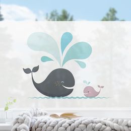 Bilderwelten Fensterfolie Tiere Illustration Aquarell bunt - No.EK146 Happy Whales - Deko Wohnzimmer Schlafzimmer K&uuml;che