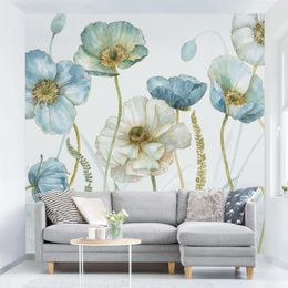 Fototapete Bl&uuml;ten in Gold und Blau