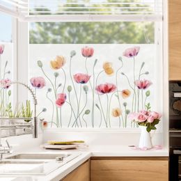 Fensterfolie Klatschmohn Party - Blumen Fensterbilder Sichtschutzfolien Fensteraufkleber blickdicht Glast&uuml;r Wohnzimmer Schlafzimmer Fr&uuml;hling Sommer