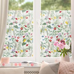 Bilderwelten Fensterfolie originell modern Sichtschutz bunt - Wildblumen auf Wei&szlig; - Deko Wohnzimmer Schlafzimmer K&uuml;che