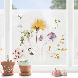 Bilderwelten Fensterfolie Zarte Aquarellbl&uuml;ten Violett-gelb