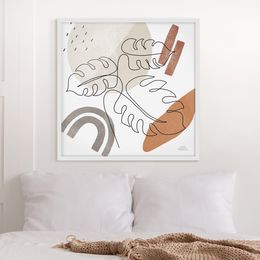 Bild mit Rahmen Monstera Lineart und Terracotta Farben