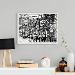 Bild mit Rahmen Schwarzwei&szlig;e Zeichnung Asiatische Stra&szlig;e II