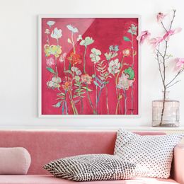 Bild mit Rahmen Blumenreich auf rot