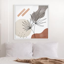 Bild mit Rahmen F&auml;cherpalme Lineart und Terracotta Farben
