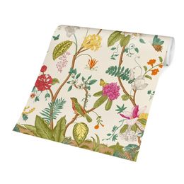 Fototapete Illustrierte Blumen Chinoiserie auf Gelb