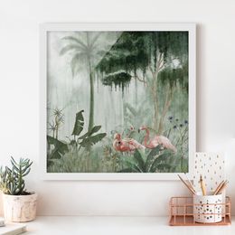 Bild mit Rahmen Flamingos im Dschungel
