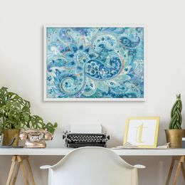 Bild mit Rahmen Indisches Paisley in blau