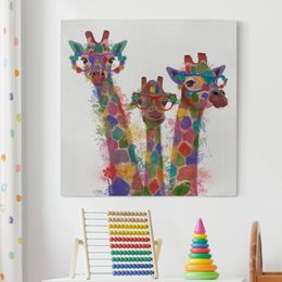 Leinwandbild Kinderzimmer Regenbogen Splash Giraffen-Trio