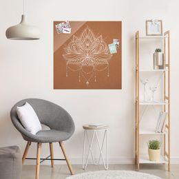 Glasbild Boho Lotusbl&uuml;te wei&szlig; Korkoptik