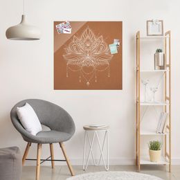 Glasbild Boho Lotusbl&uuml;te wei&szlig; Korkoptik