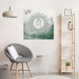 Glasbild Buddha Mandala im Nebel