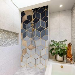 Duschr&uuml;ckwand Blau Wei&szlig; goldene Geometrie - Fugenlose Wandverkleidung Dusche - Dusch R&uuml;ckw&auml;nde Motiv - Kunststoff Folie - Bad Badezimmer
