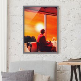 Bild mit Rahmen Retro Collage - Fr&uuml;hst&uuml;ck mit Aussicht
