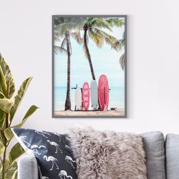 Bild mit Rahmen Rosa Surfboards unter Palmen