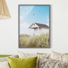 Bild mit Rahmen Holzh&uuml;tte am Strand