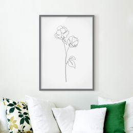 Bild mit Rahmen Line Art Blumen - Mohnbl&uuml;te