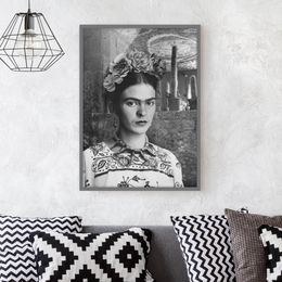 Bild mit Rahmen Frida Kahlo Foto Portrait vor Kakteen