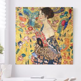 Leinwandbild Gustav Klimt - Dame mit F&auml;cher