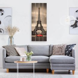 Holzbild Plankenoptik Spot on Paris - Wandbilder aus Holz Palettenoptik Schwarz-Wei&szlig; Skyline Stadt Vintage Wohnzimmer Schlafzimmer Bad Badezimmer