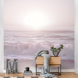 Fototapete Sonnenuntergang in zartem Rosa - Vliestapete nach Ma&szlig; Natur Strand Wohnzimmer Schlafzimmer Bad Badezimmer K&uuml;che Flur Esszimmer Rosa
