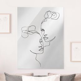 Glasbild Line Art Gesichter Frauen Schwarz Wei&szlig;