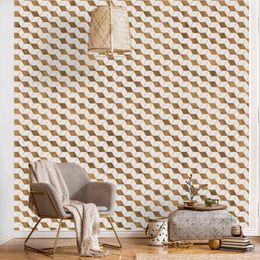 Fototapete W&uuml;rfel Muster in 3D Gold - Vliestapete nach Ma&szlig; Muster Wohnzimmer Schlafzimmer Bad Badezimmer K&uuml;che Flur Esszimmer Gold