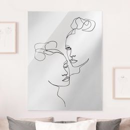 Glasbild Line Art Gesichter Frauen Schwarz Wei&szlig;