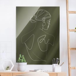 Glasbild Line Art - Frau R&uuml;cken Gr&uuml;n