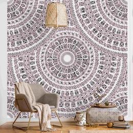 Fototapete Gro&szlig;es Boho Mandala in Braunschwarz II - Vliestapete nach Ma&szlig; Muster Orientalisch Wohnzimmer Schlafzimmer Bad Badezimmer K&uuml;che Flur