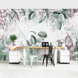 Fototapete Botanik in Pastell Gr&uuml;n & Rosa - Vliestapete nach Ma&szlig; Aquarell Blumen Floral Botanik Tropical Kunstdruck Wohnzimmer Schlafzimmer Bad