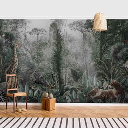 Fototapete Antiker Dschungel - Vliestapete nach Ma&szlig; Wald B&auml;ume Botanik Tropical Kunstdruck Natur Vintage Wohnzimmer Schlafzimmer Bad Badezimmer K&uuml;che