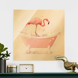 Glasbild Badewannen Flamingo