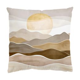 Dekokissen Minimalistische Boho Landschaft Beige Grau