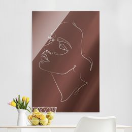 Glasbild Line Art - Frau tr&auml;umendes Gesicht Rot