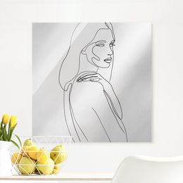 Glasbild Line Art Frau Schulter Schwarz Wei&szlig;