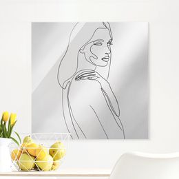 Glasbild Line Art Frau Schulter Schwarz Wei&szlig;