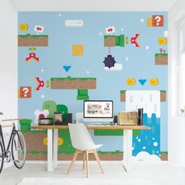 Fototapete Retro Game Klassiker - Vliestapete nach Ma&szlig; Kinder Digital Art Wohnzimmer Jugendzimmer Kinderzimmer Blau