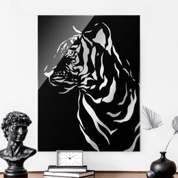 Glasbild Safari Tiere - Portrait Tiger Schwarz