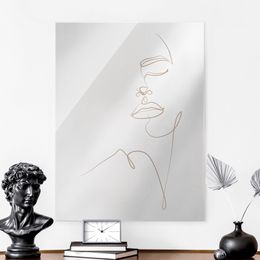 Glasbild Line Art - Frau florales Gesicht
