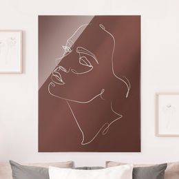 Glasbild Line Art - Frau tr&auml;umendes Gesicht Rot