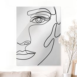Glasbild Line Art Portrait Frau Schwarz Wei&szlig;