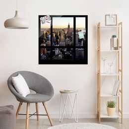 Glasbild New York Fensterblick am Abend &uuml;ber New York