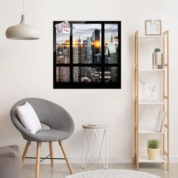 Glasbild New York Fensterblick New York mit Sonnen-Reflexion