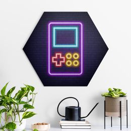 Hexagon-Alu-Dibond Bild Neon Klassik Konsole