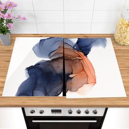 Herdabdeckplatte Ozeantropfen Blau-Orange mit Gold