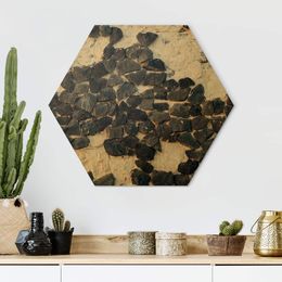 Hexagon-Alu-Dibond Bild Mauer mit Schwarzen Steinen