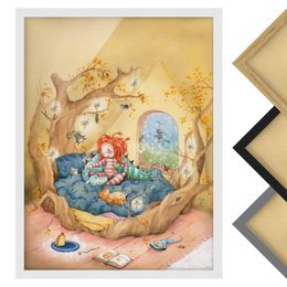 Kinderzimmer Bild mit Rahmen Frida kuschelt mit ihren Freunden