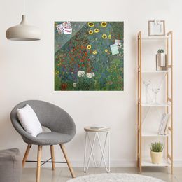 Glasbild Kunstdruck Gustav Klimt - Garten Sonnenblumen