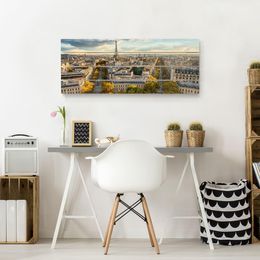 Holzbild Plankenoptik Nice day in Paris - Wandbilder aus Holz Palettenoptik Natur Skyline Stadt Himmel Wohnzimmer Schlafzimmer Bad Badezimmer K&uuml;che